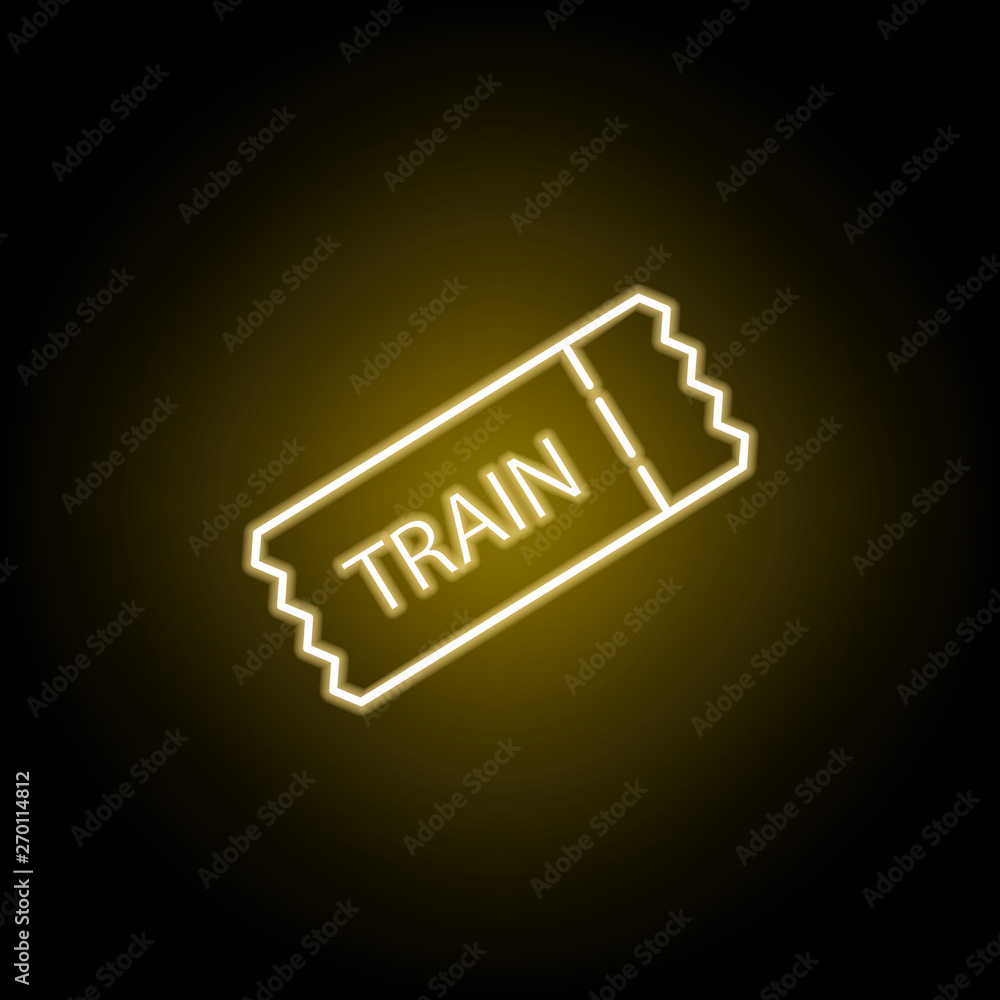 train ticket icon in neon style. Element of travel illustration. Signs ...