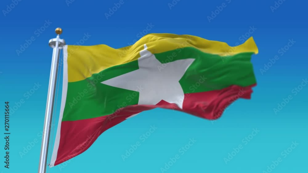 4k Seamless Myanmar flag with flagpole waving in wind;fully digital ...