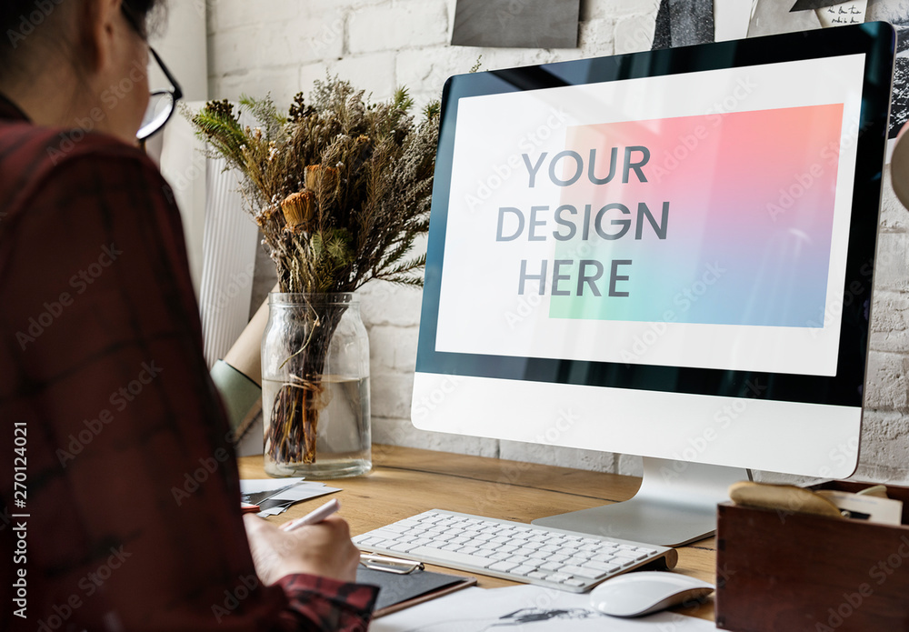 Person Working on Computer Mockup Stock Template | Adobe Stock