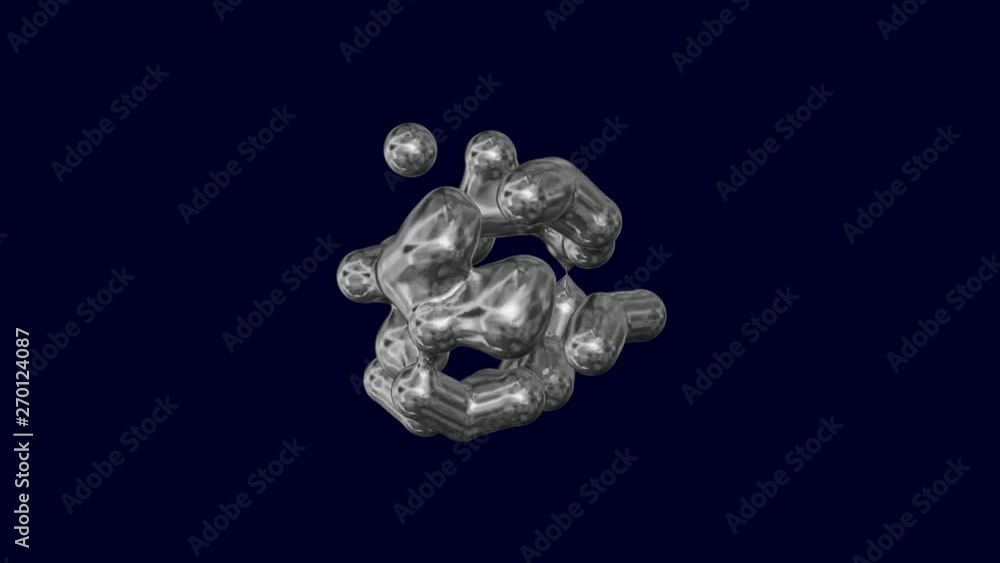 Floating liquid metal fusing together . Mercury droplets . 3d animation ...