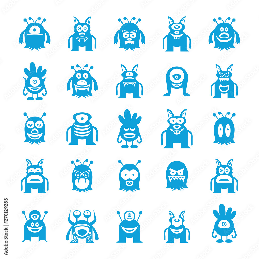 blue monster character icons, cartoon set Stock Vector | Adobe Stock