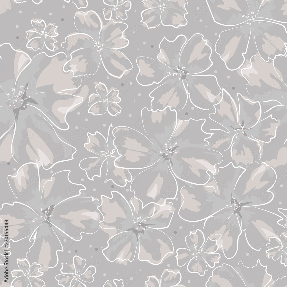 Floral vector seamless pattern. Abstract different size flowers in ...