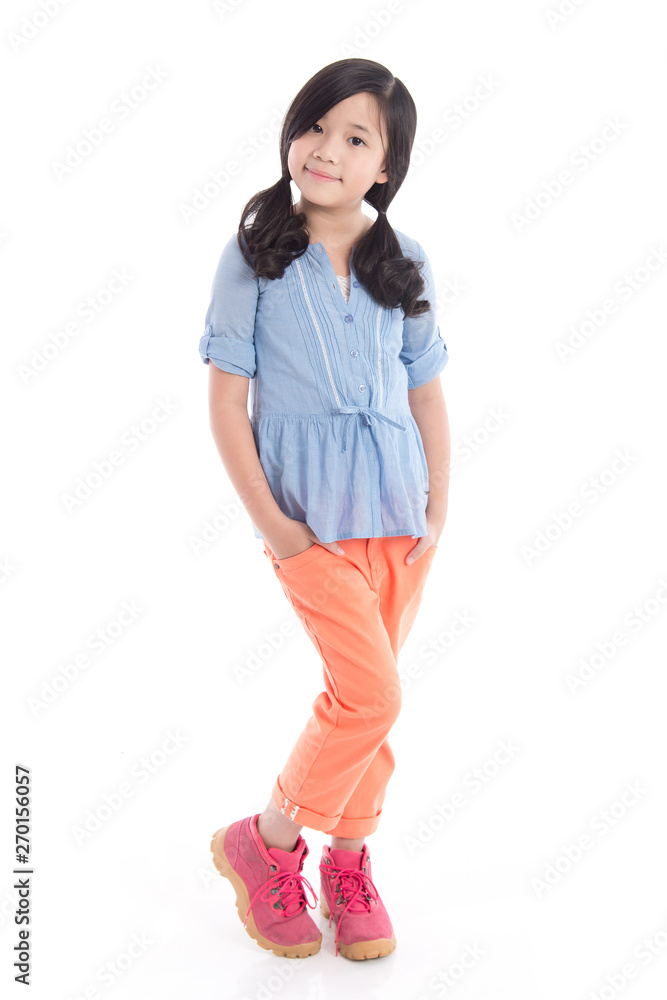 Beautiful asian girl standing on white background isolated Stock Photo ...