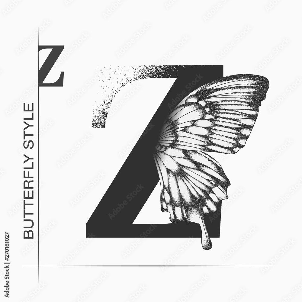 Letter Z with butterfly silhouette. Monarch wing butterfly logo ...