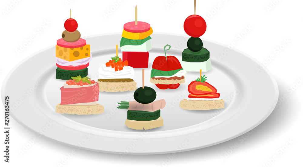 colorful canapes in the white plate on the white background Stock ...