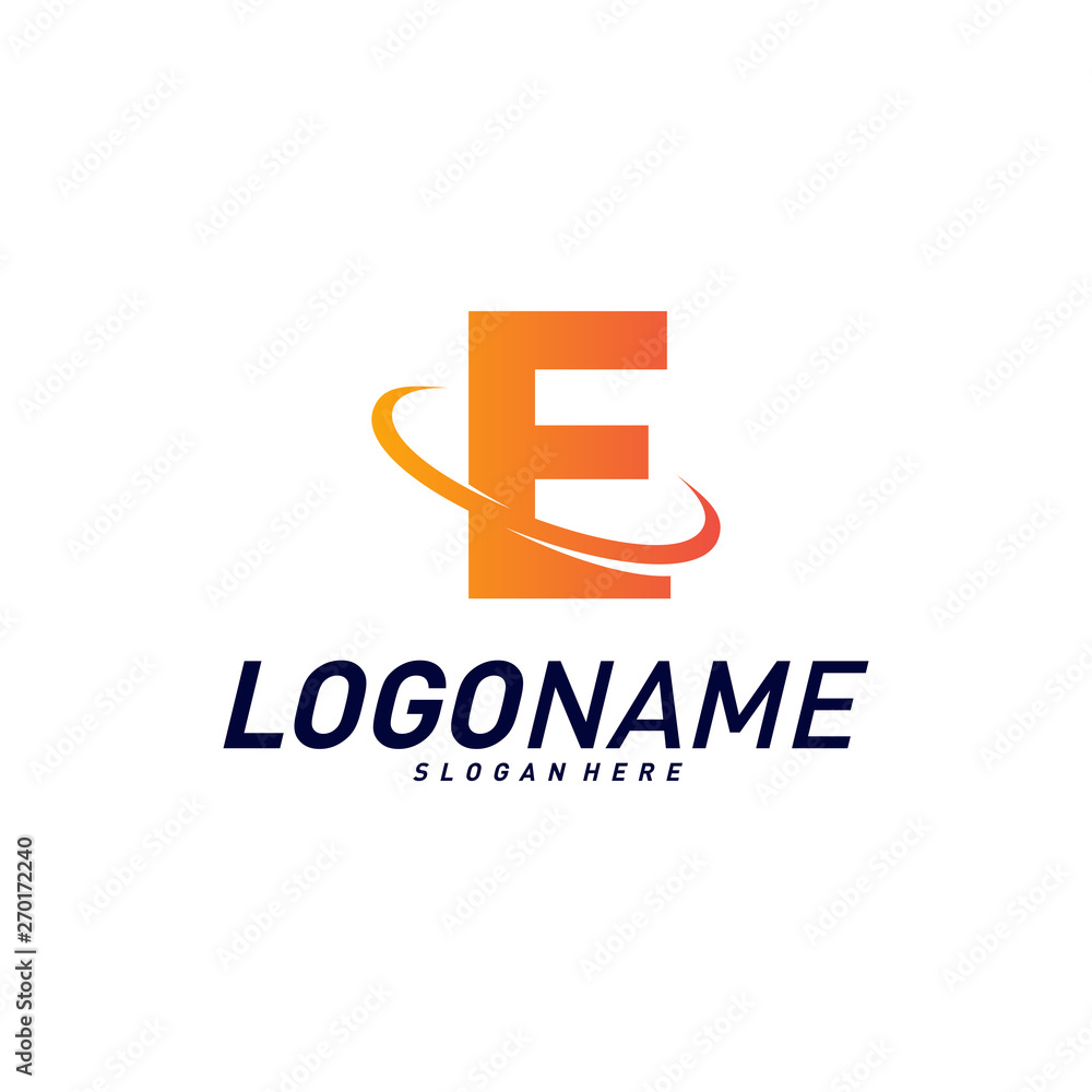 Font with Planet Logo Design Concepts. Letter E Logo Icon Vector ...