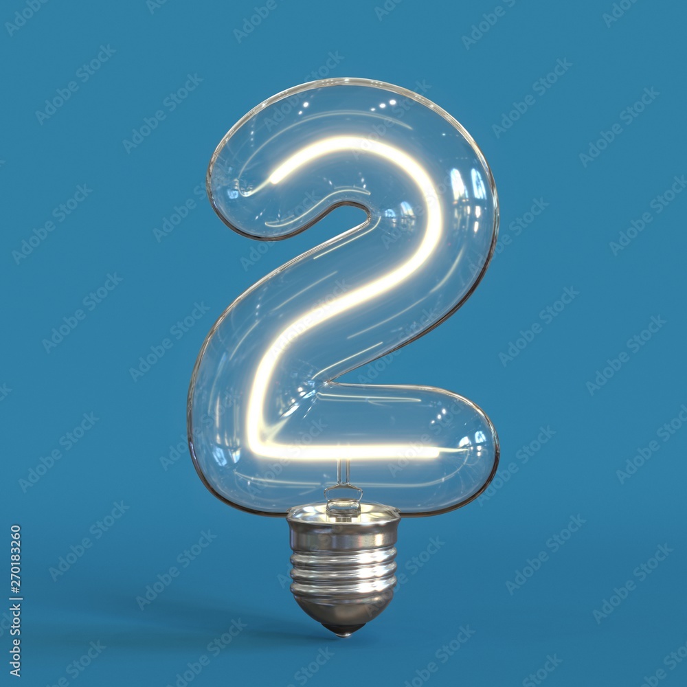 Light bulb 3d font 3d rendering number 2 Stock Illustration | Adobe Stock