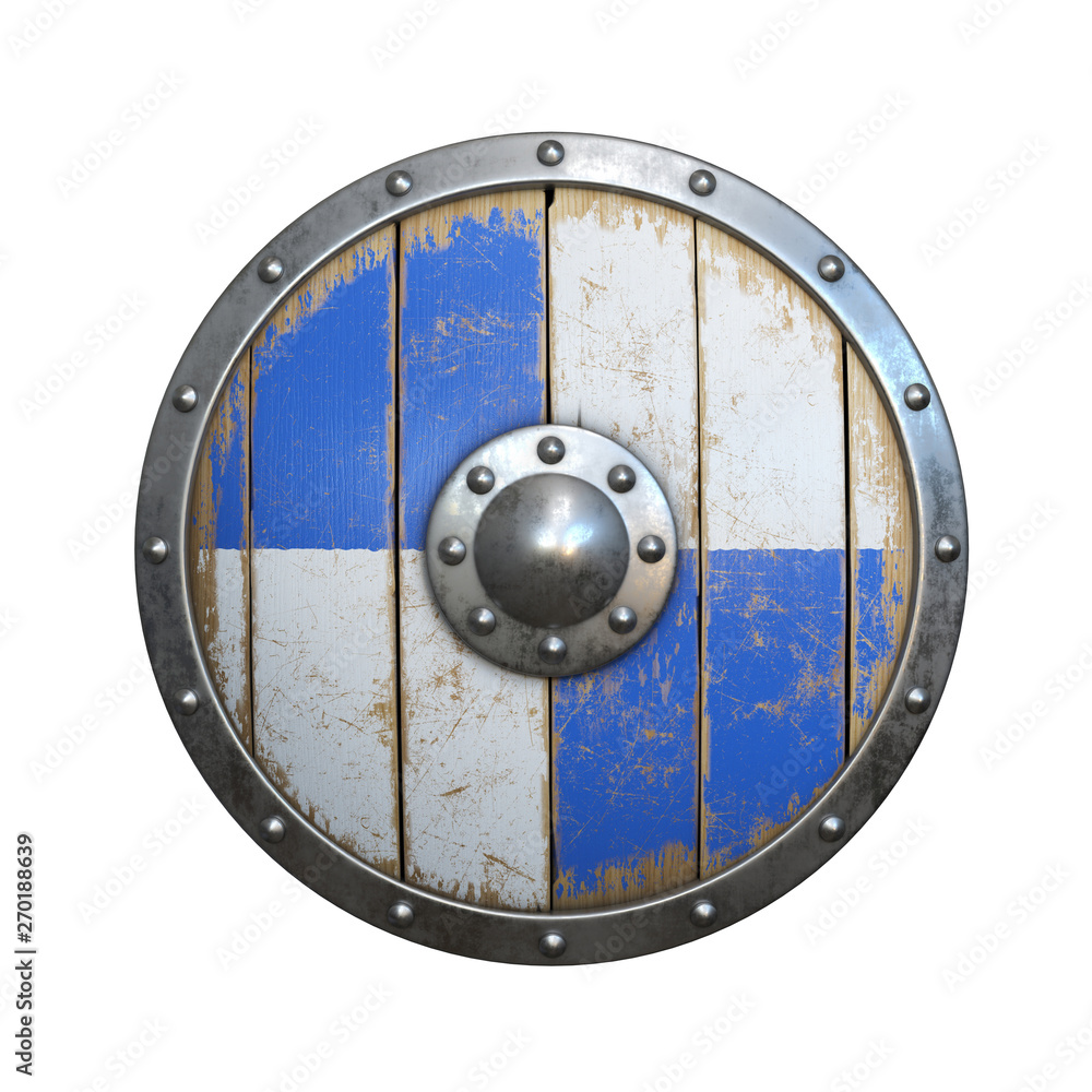 Wooden medieval round shield, viking shield painted, isolated on white ...