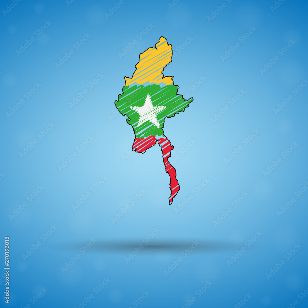 Scribble map of Myanmar. Sketch Country map for infographic, brochures ...