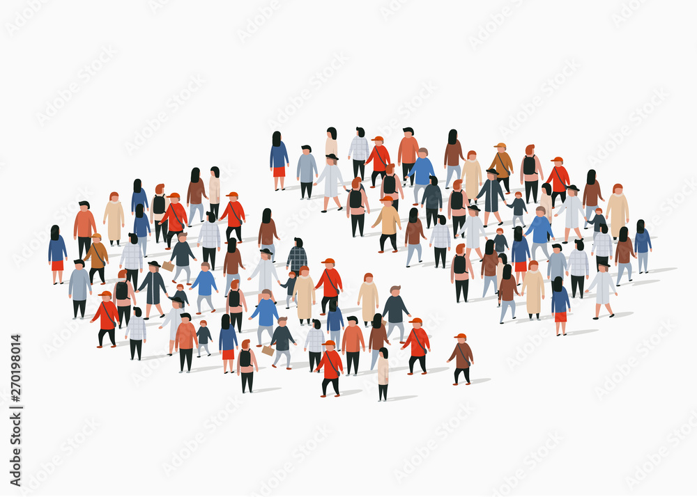 Population demographics report, pie chart composed of people. Separate ...