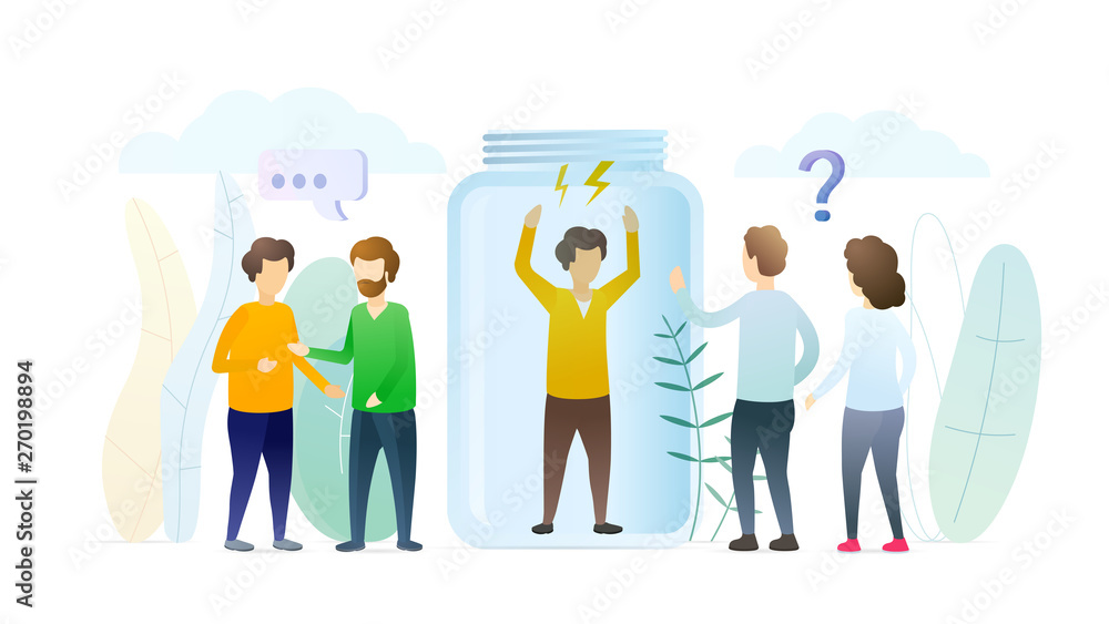 Social isolation of people vector illustration. Lonely person in glass ...