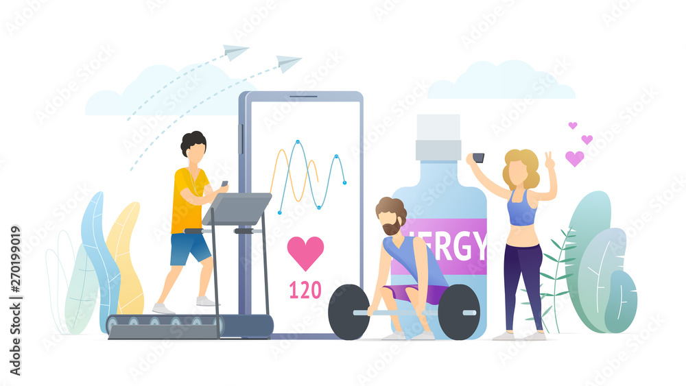 Cardio training flat vector illustration. Healthy lifestyle concept ...