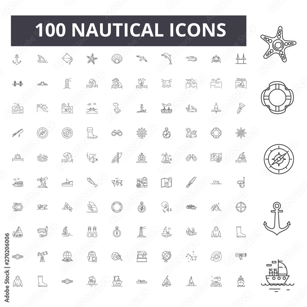 Nautical line icons, signs, vector set, outline concept illustration ...
