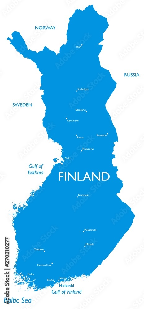 Vector map of Finland | Outline detailed map with city names Stock ...