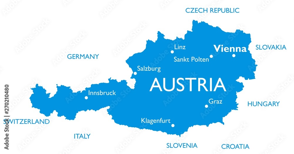 Vector map of Austria | Outline detailed map with city names Stock ...