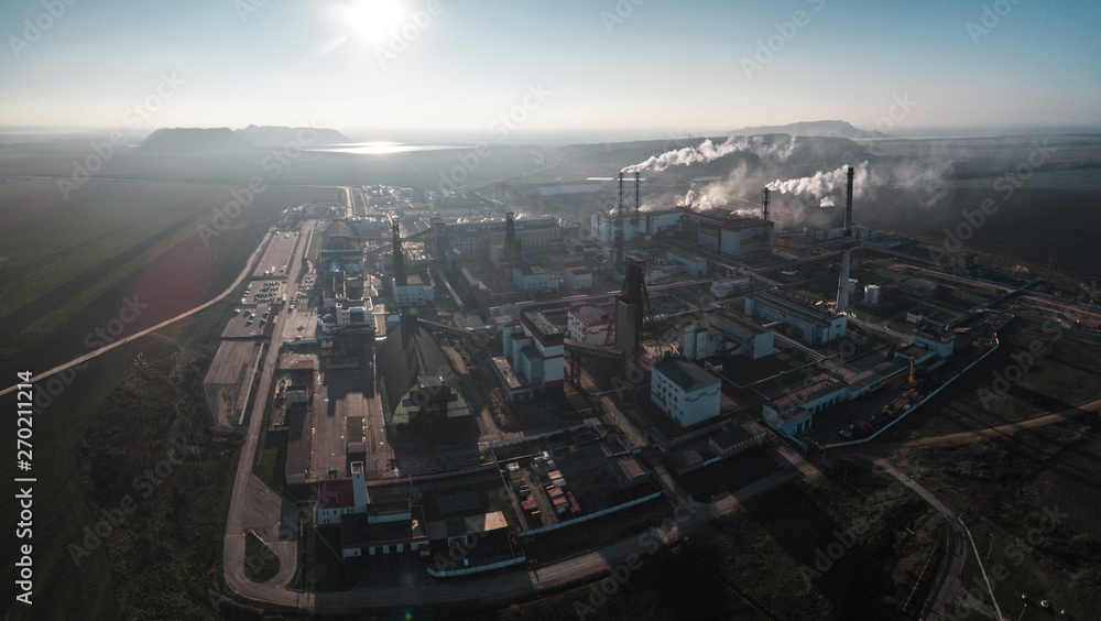 production of potash fertilizers, smoke from pipes creates pollution ...