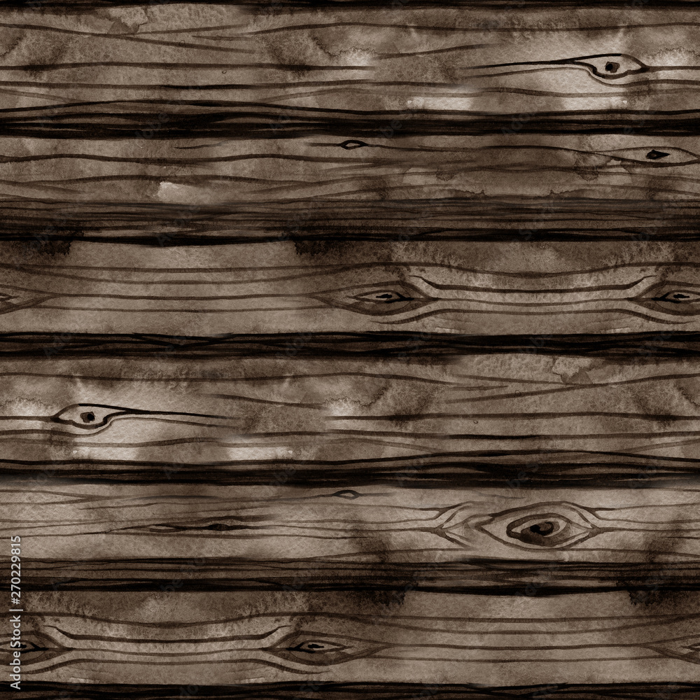 Seamless pattern with watercolor wood texture, boards, fence, floor ...