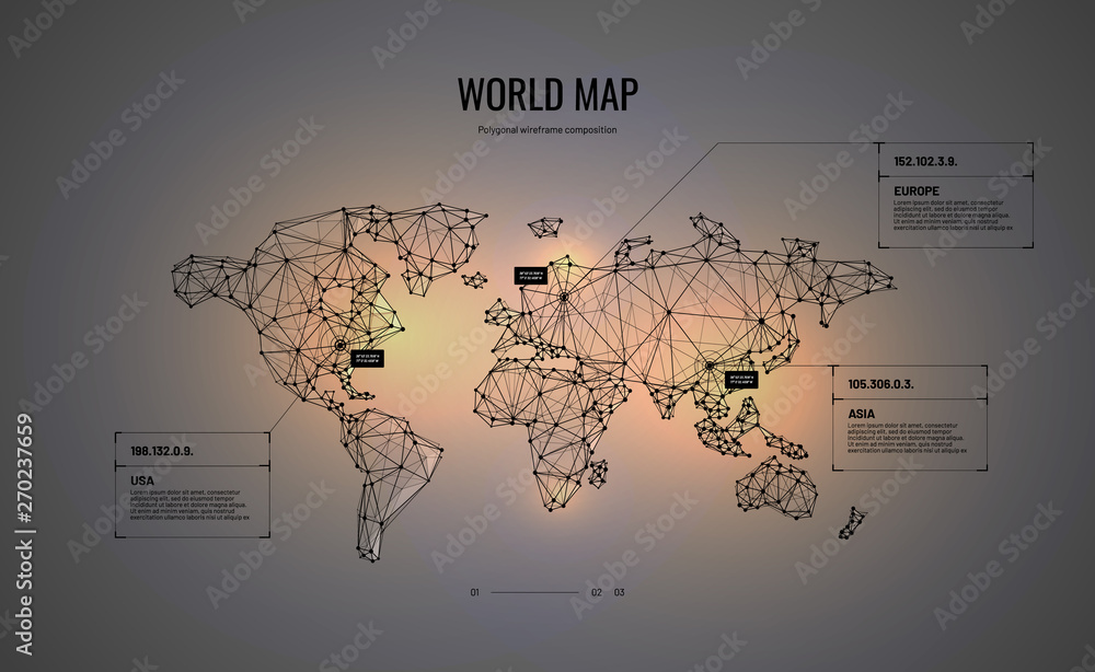 World map. Polygonal wireframe composition. Infografic concept ...
