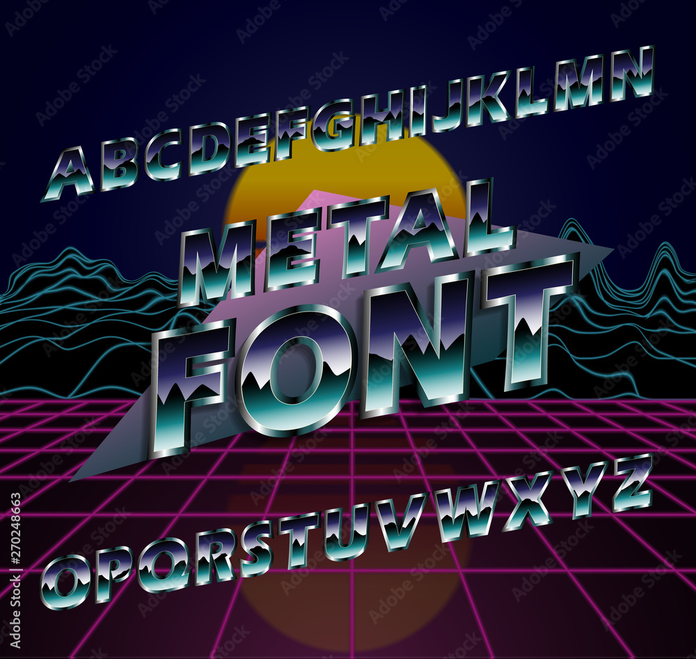 Retro Font. Retro futuristic set of fonts 1980s style. Retro Wave music ...