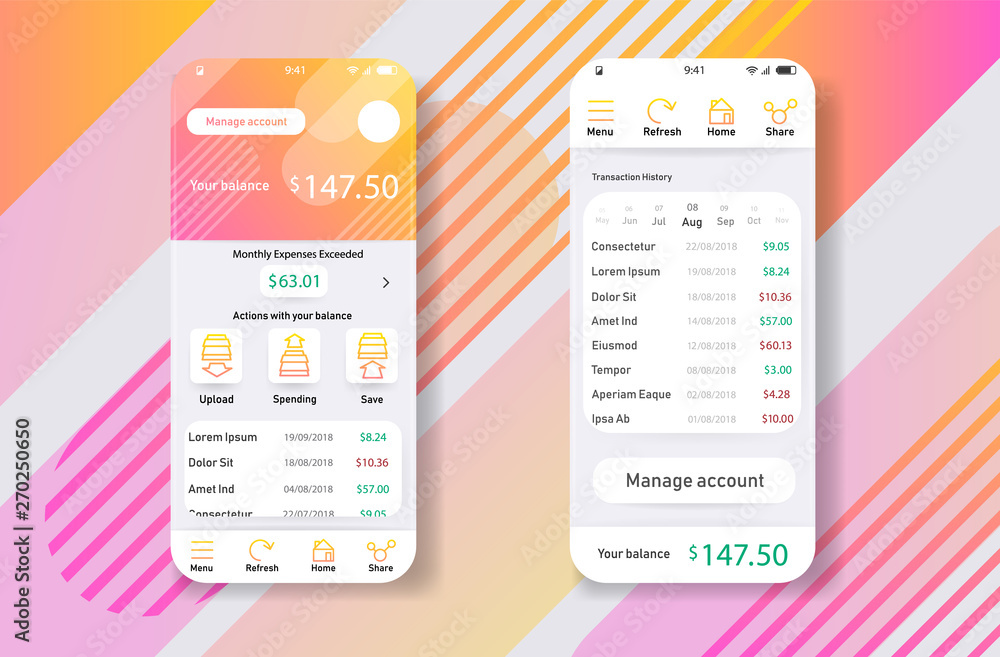 Smartphone widjet mobile app user interface desing finance money ...