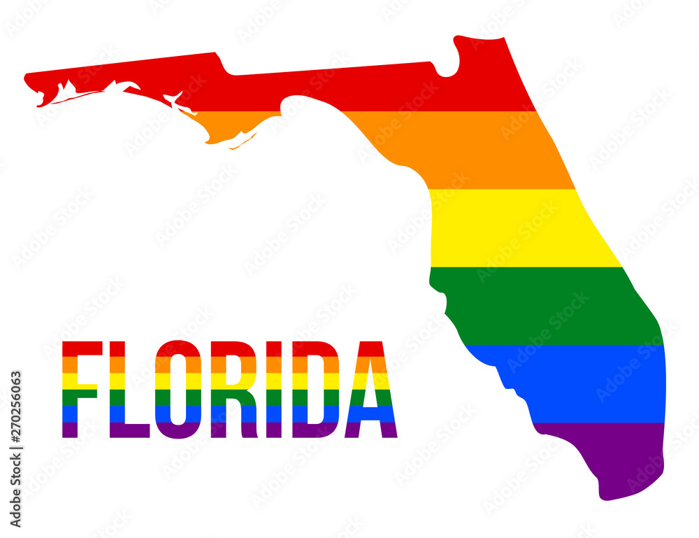Florida State Map in LGBT Rainbow Flag Comprised Six Stripes With ...
