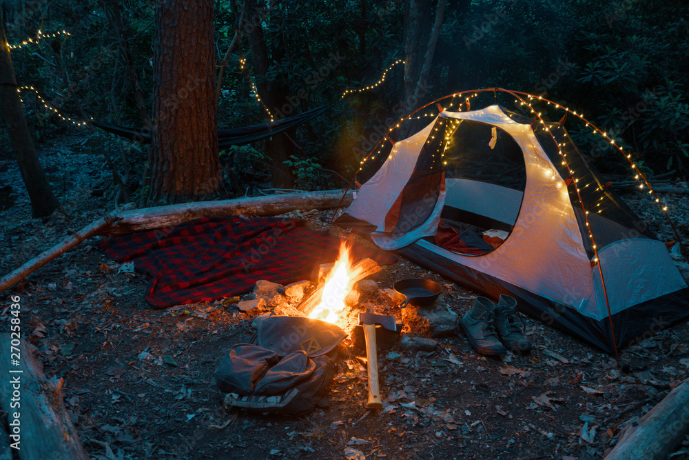 Camping tent in the Blue Ridge Mountains in Asheville, North Carolina ...