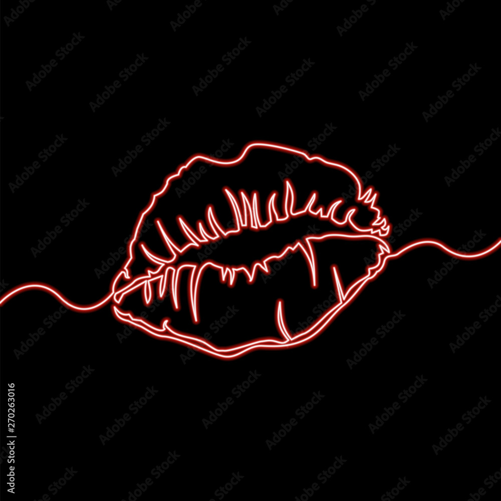 Continuous line drawing Red lips neon glow concept Stock Vector | Adobe ...