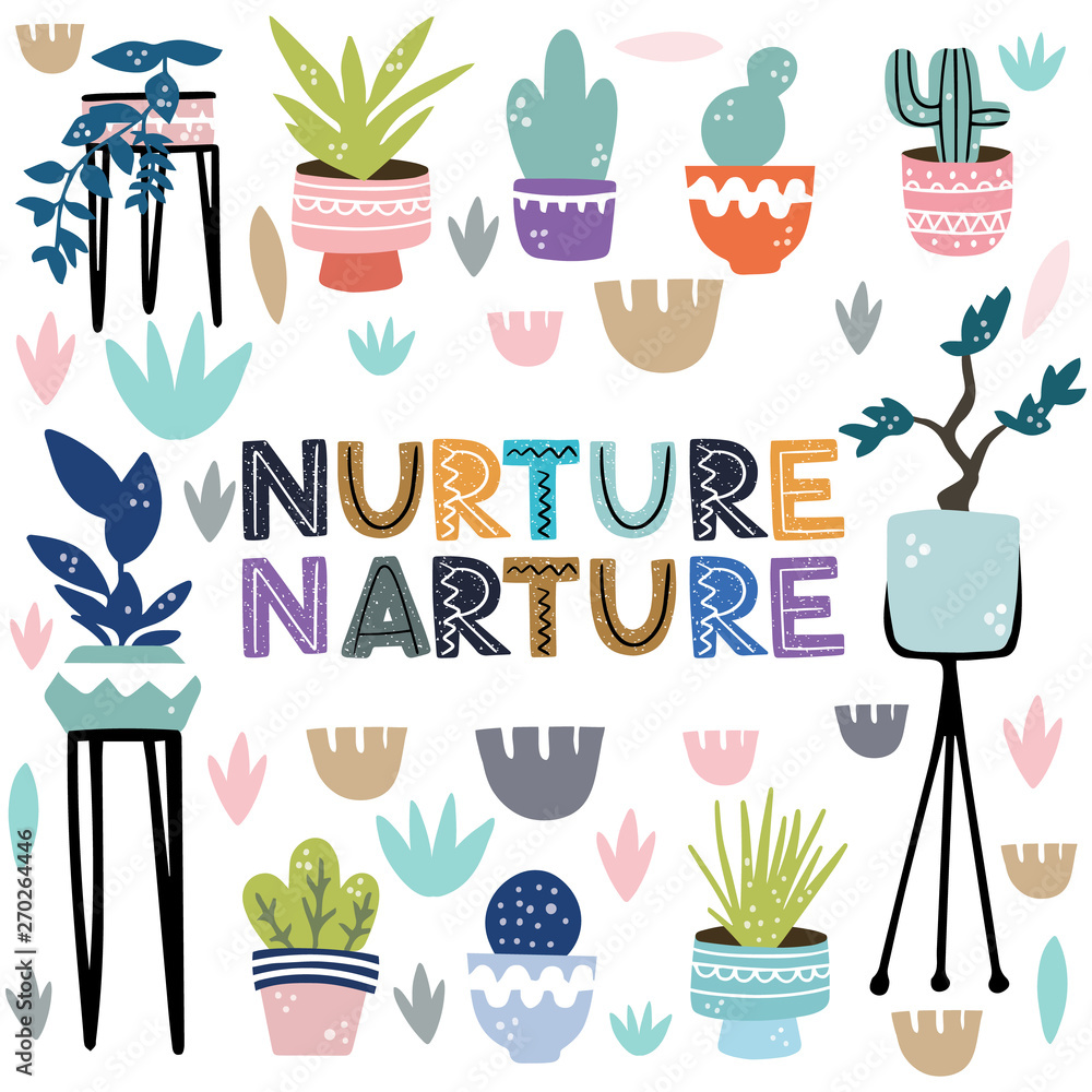 Nurture Nature hand drawn phrase drawing..Isolated objects, vector ...