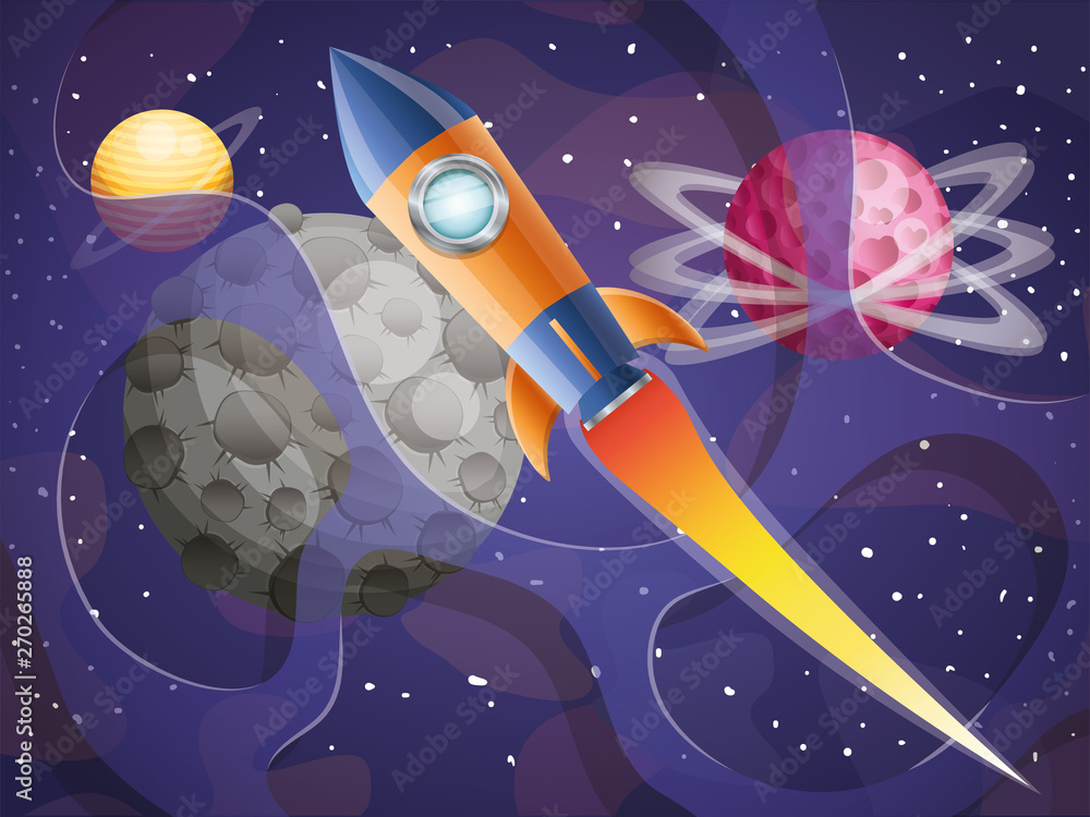 rocket flying with planets of the solar system background Stock Vector ...