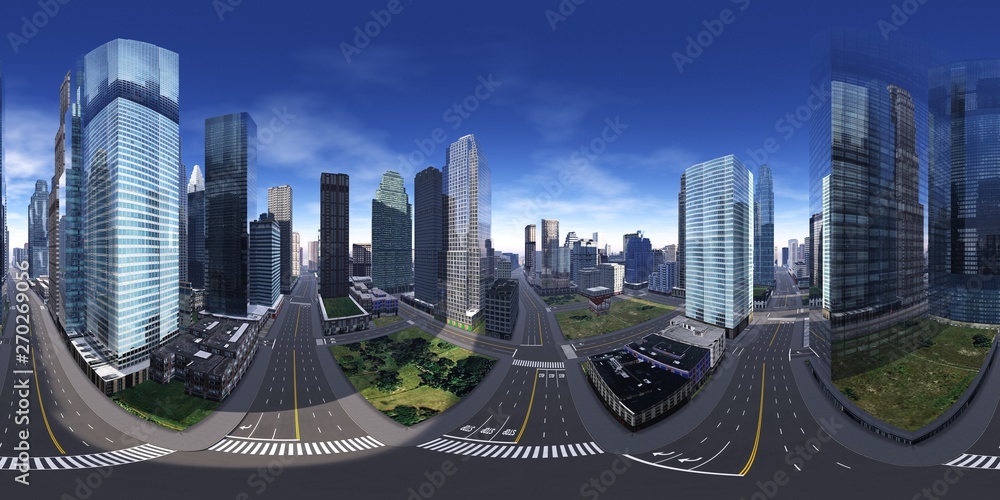 HDRI map. Panorama of the city. Environment map. equidistant projection ...