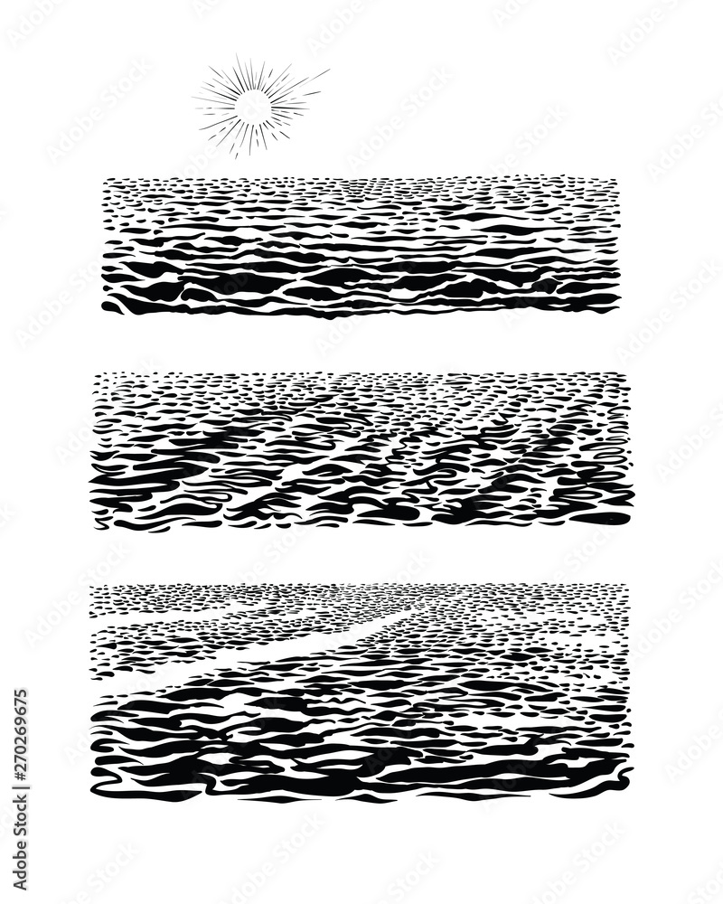 Sea waves, hand drawn ink sketch. Vector illustrations of big water ...