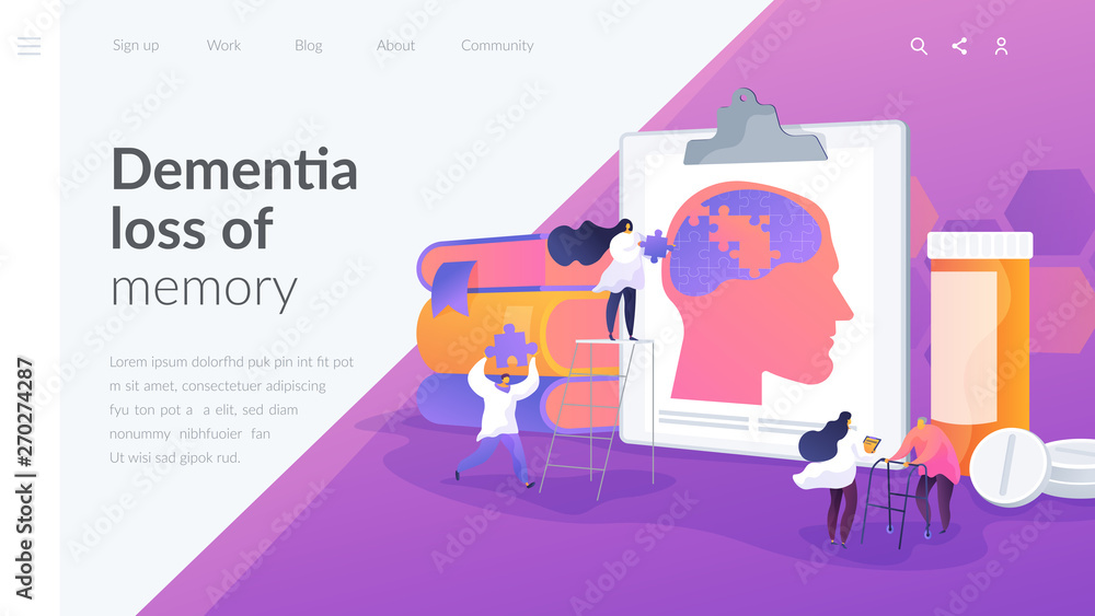 Memory loss, brain illness treatment, therapy. Elderly people mental ...