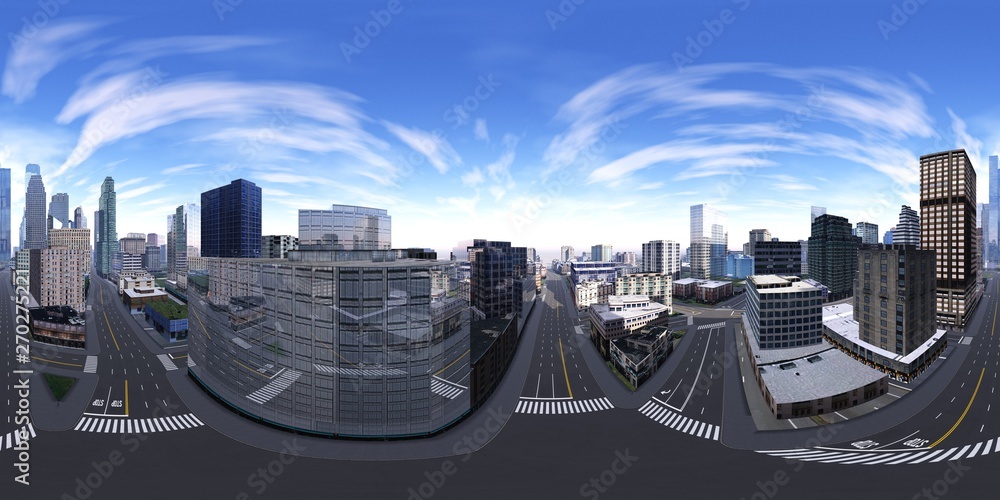 HDRI map. Panorama of the city. Environment map. equidistant projection ...