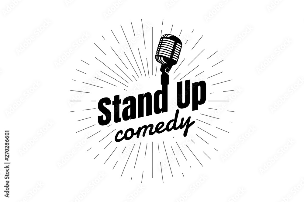 Stand up comedy night live show sign. Retro microphone with inscription ...
