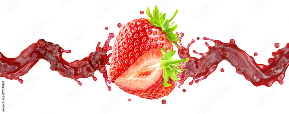 Sweet fresh strawberry juice or jam splash wave swirl with strawberry ...