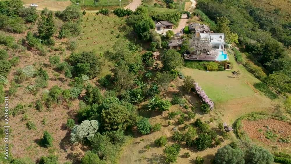 Aerial View of green nature scenic of forest in the mountain in ...