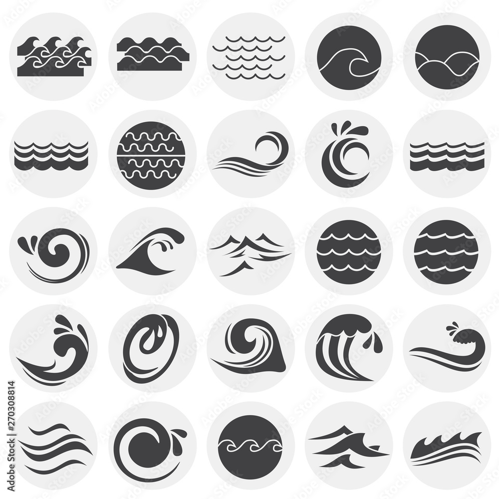Waves icons set on circles background for graphic and web design ...
