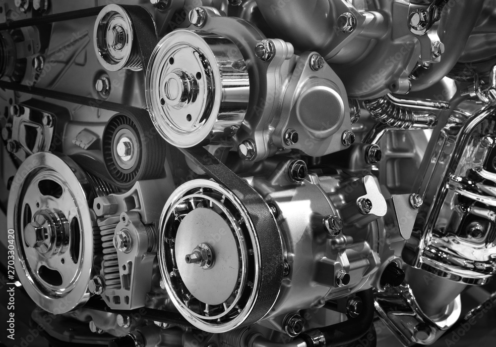 The powerful engine of a car, black and white tone Stock Photo | Adobe ...