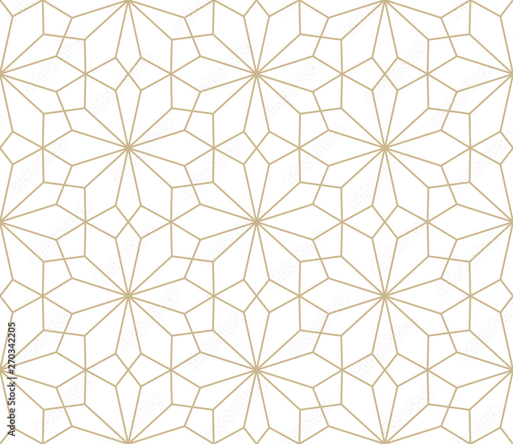 Modern simple geometric vector seamless pattern with gold flowers, line ...