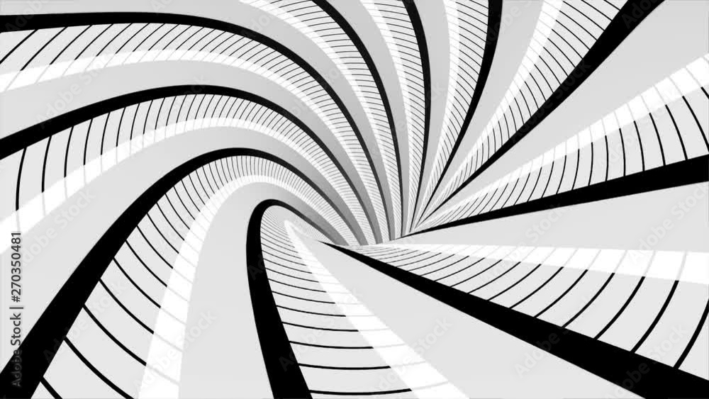 Abstract background with animated hypnotic tunnel of black and white ...