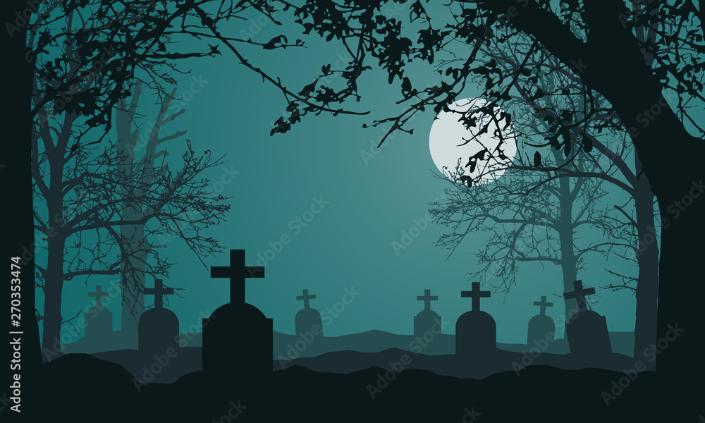 Realistic illustration of spooky landscape and forest with dead and dry ...