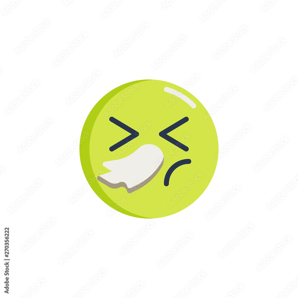 Sneezing face emoji flat icon, vector sign, Illness emoticon colorful ...