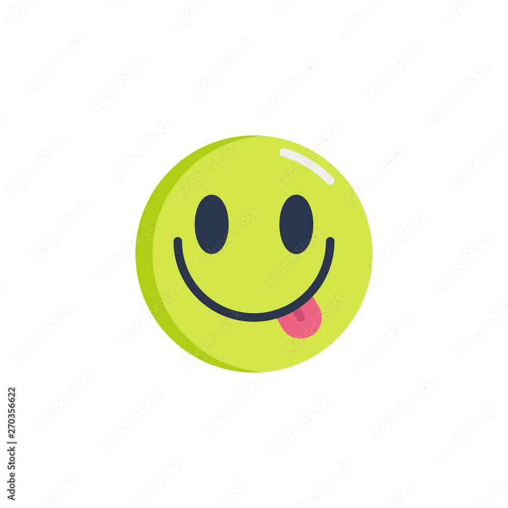 Stuck Out Tongue Emoticon Flat Icon Funny Smiling Emoji Vector Sign
