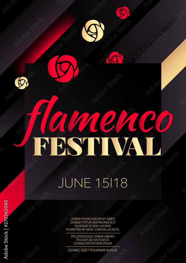 Vertical flamenco dark background with red and golden graphic elements ...
