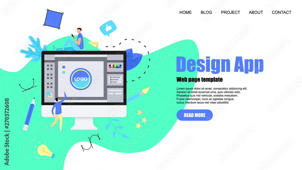 Webpage Template. Flat vector graphic design concept with an open ...