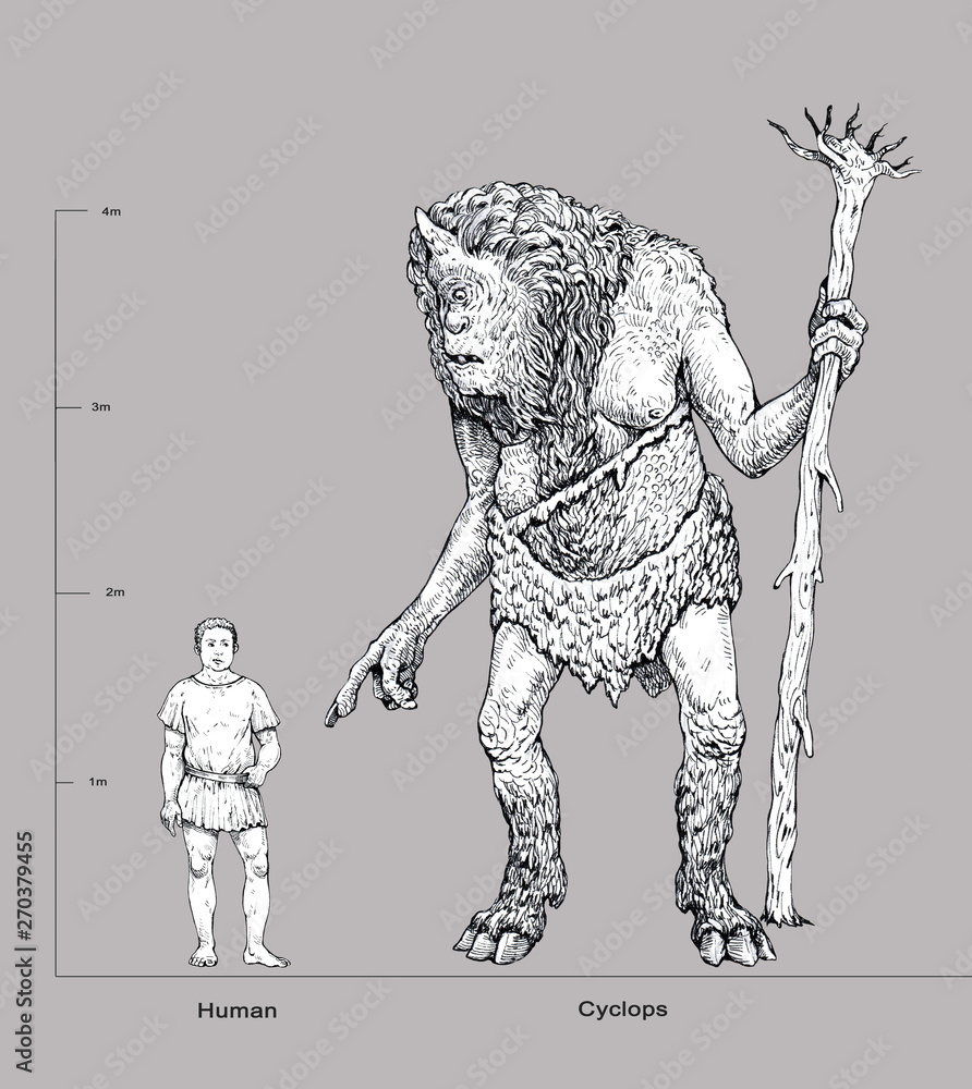 Monster illustration. Cyclops and human anatomy comparison. Fantasy ...