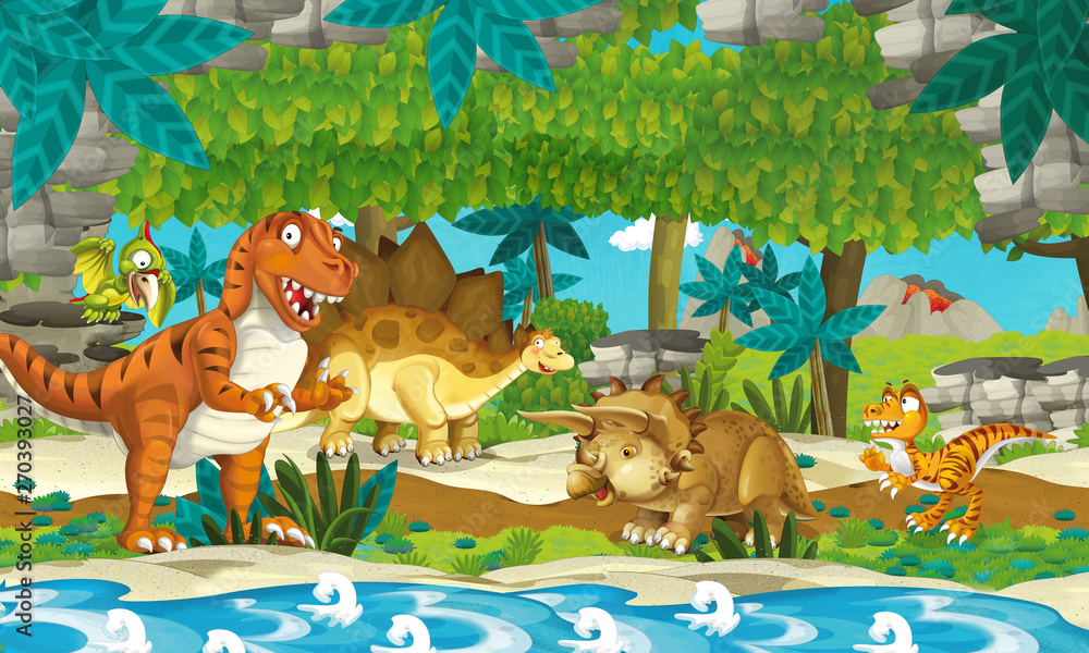 Cartoon happy dinosaur - tyrannosaurus triceratops velociraptor ...