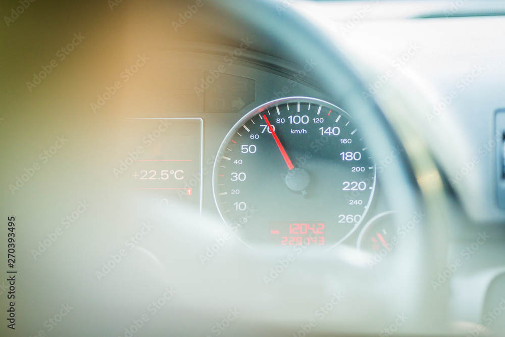 Foto de car dashboard and speedometer. kilometer of a car driving at 70 ...