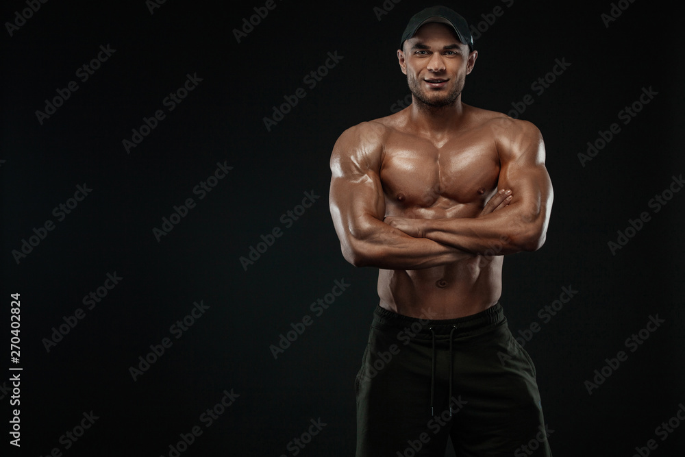 Bodybuilding competitions on the scene. Man sportsmen bodybuilder ...