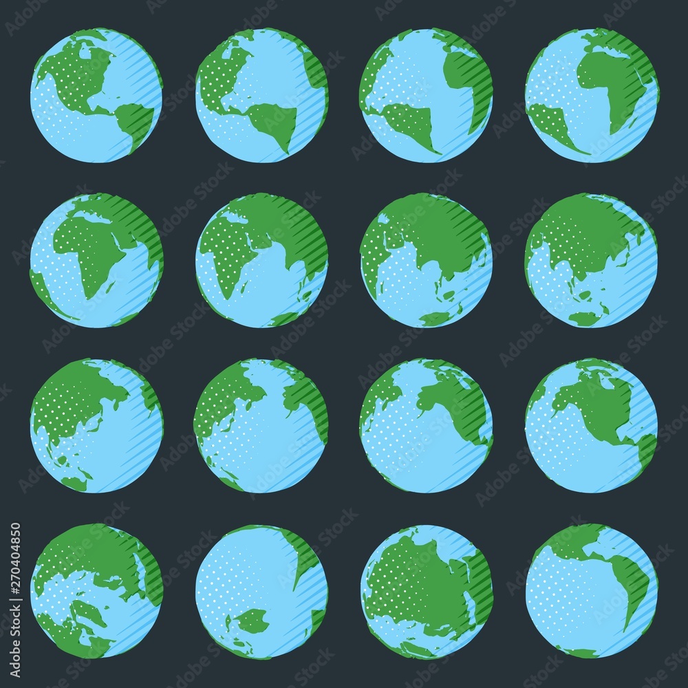 Big collection of planet Earth in comic book style Stock Vector | Adobe ...